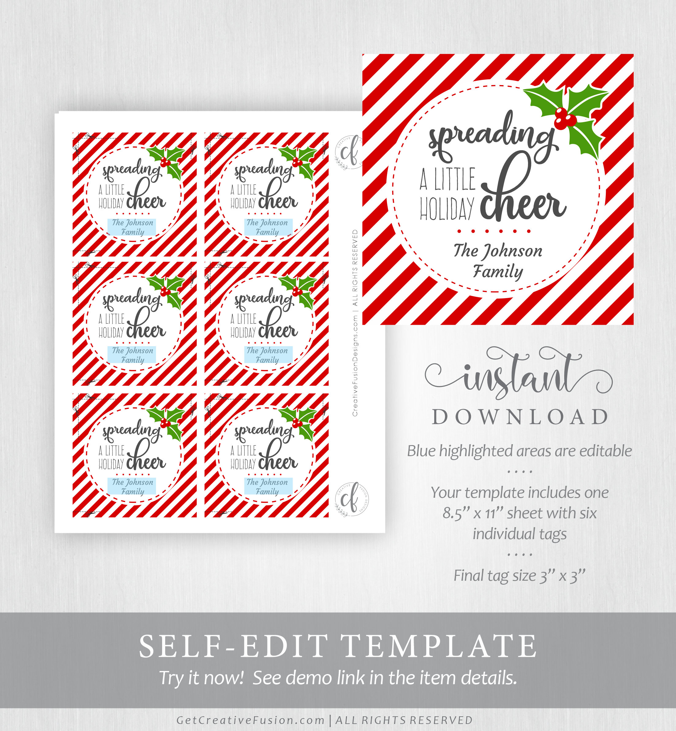Christmas Cheer Gift Tag Printable Editable Holiday Gift Tag - Etsy