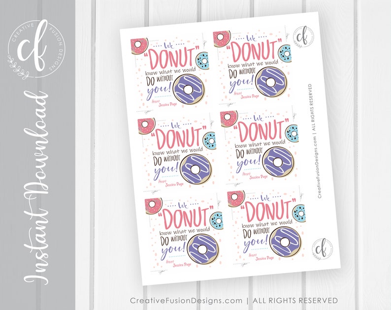 Donut Teacher Gift Tag, Printable Teacher Appreciation (digital ...