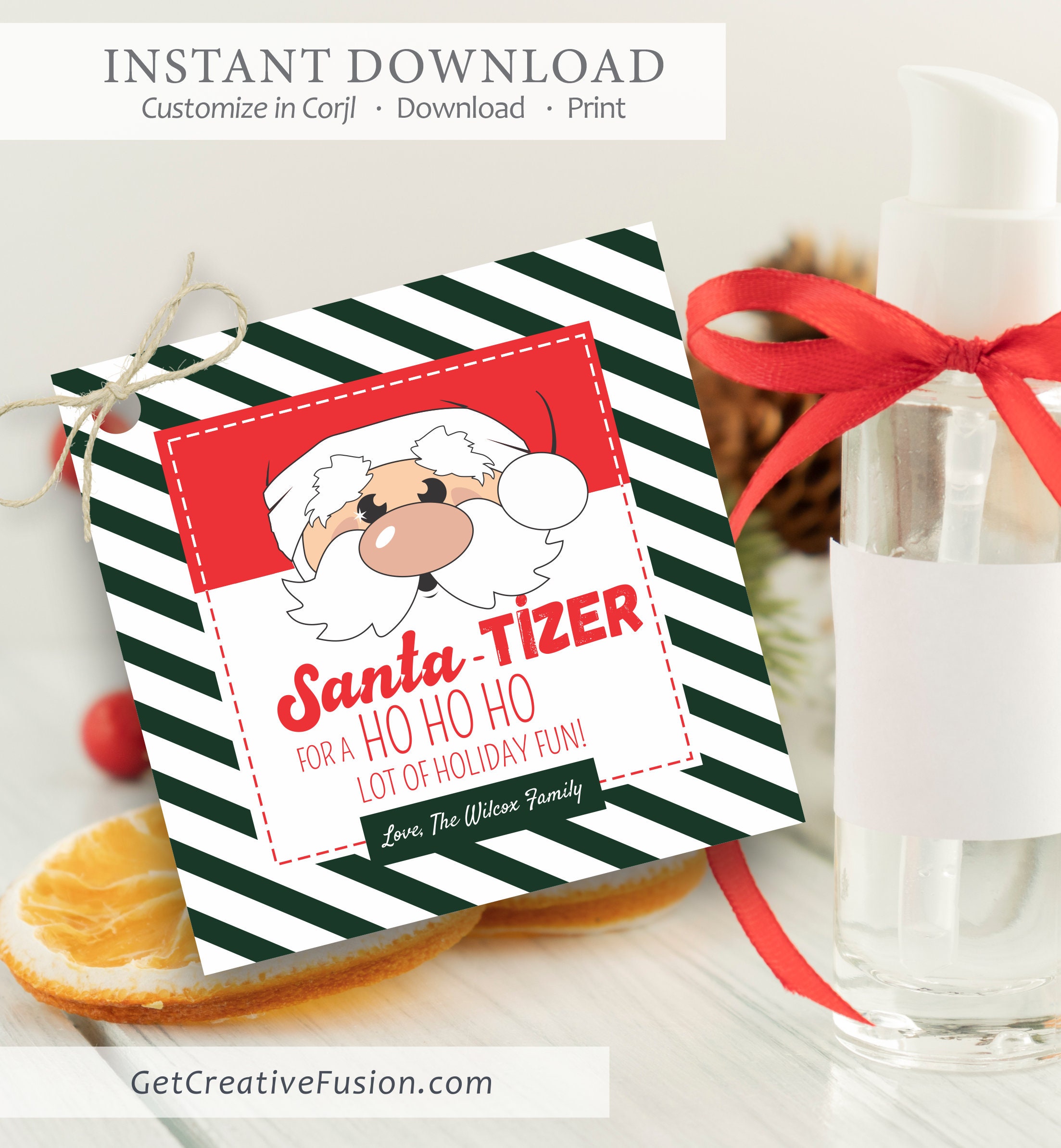 Santa-tizer Gift Tag – Printable Neighbor/teacher Christmas Gift ...