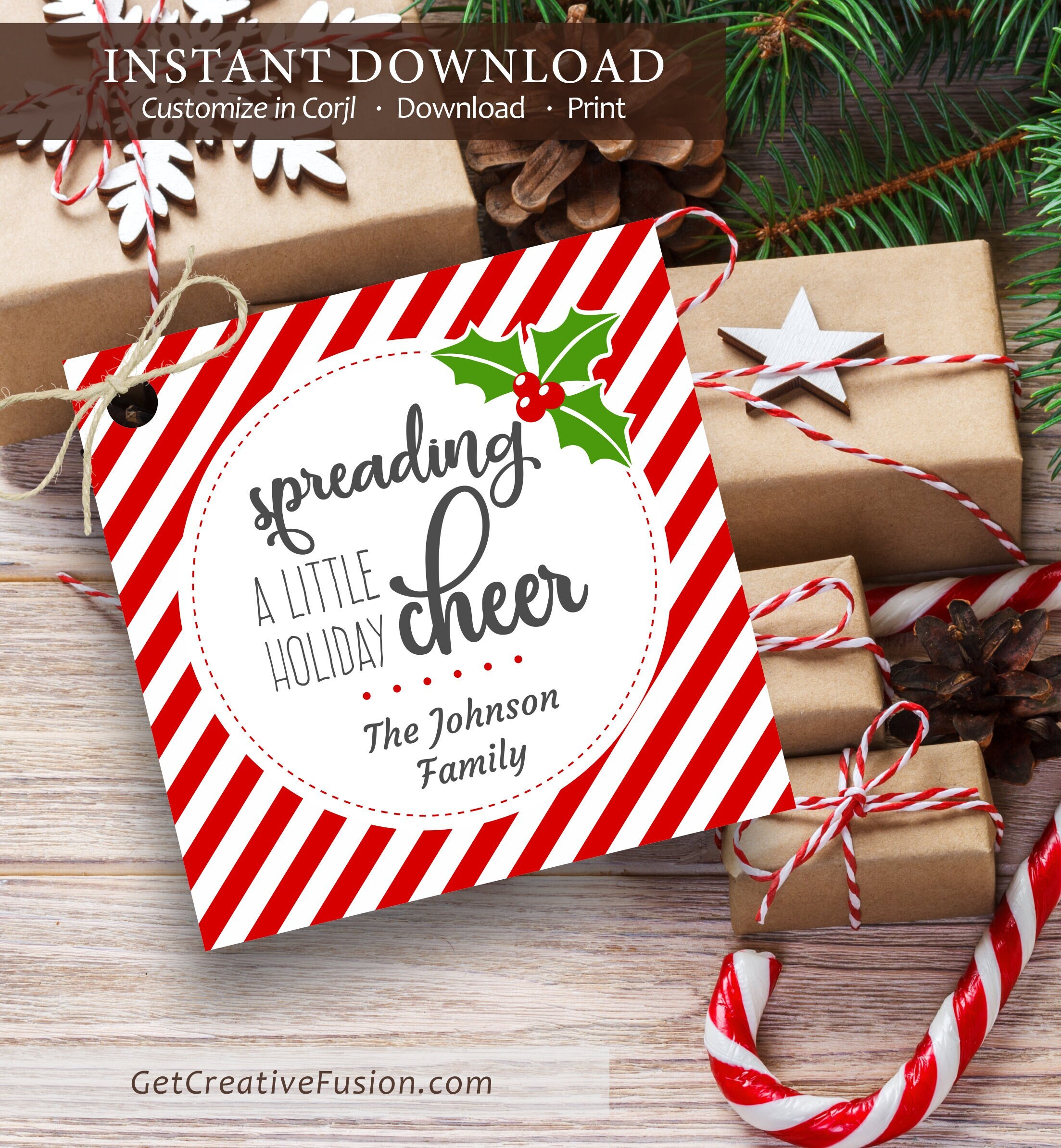 Christmas Cheer Gift Tag Printable Editable Holiday Gift Tag - Etsy