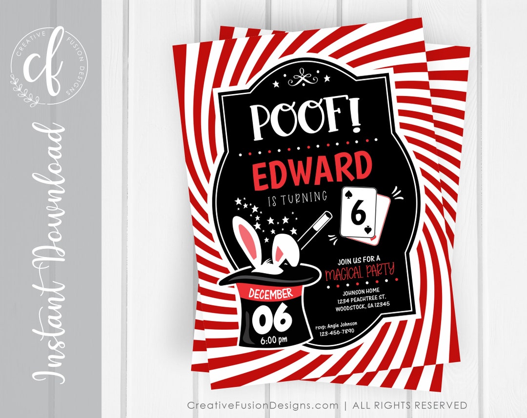 Magic Birthday Party Invitation, Top Hat, Rabbit (digital Download) - Etsy