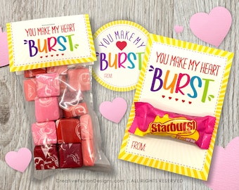 Paper & Party Supplies Printable Valentine Cards Starburst Kids ...