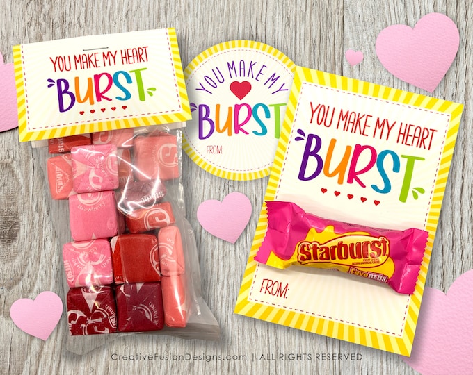 Printable Valentine You Make My Heart Burst! Valentine's Day Bag Topper ...