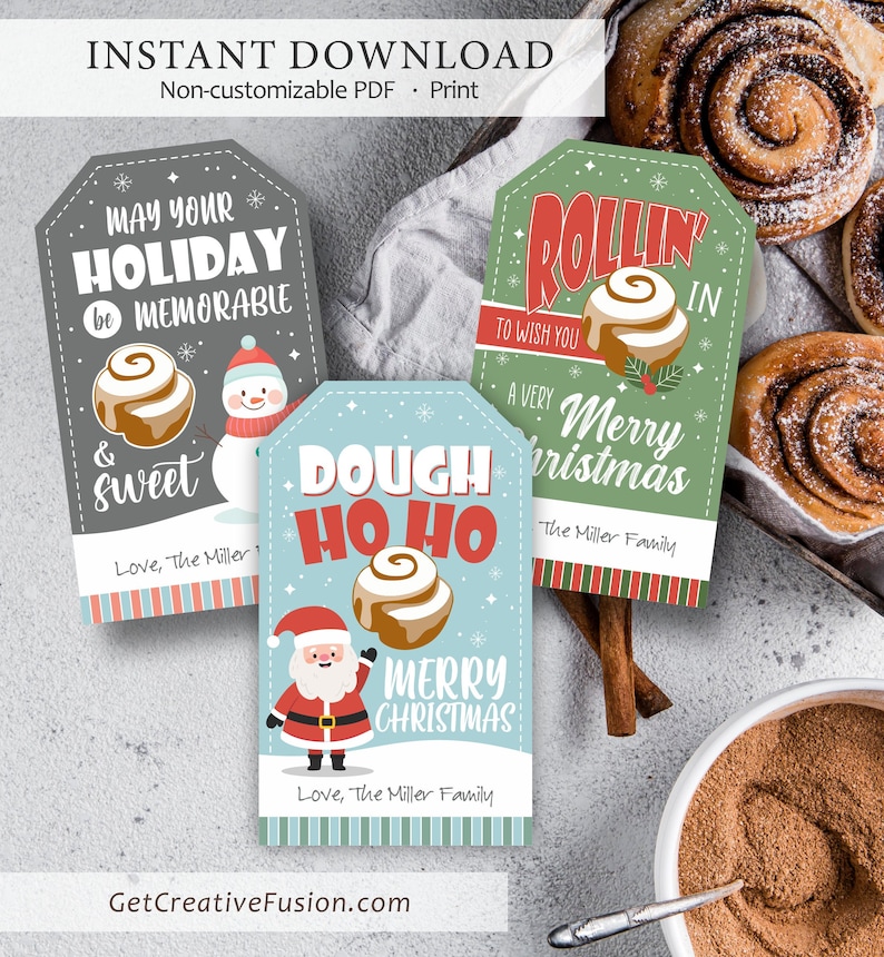 Cinnamon Roll Christmas Gift Tags | Printable Bakery Treat (instant ...