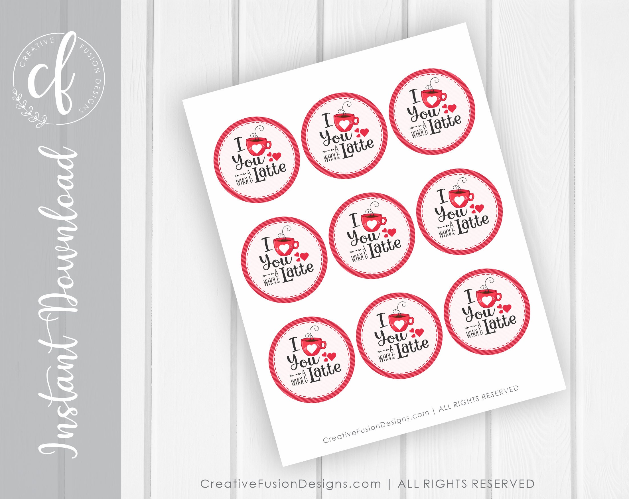 Love You a Latte Printable Gift Tag, Valentine Coffee Tag (digital ...