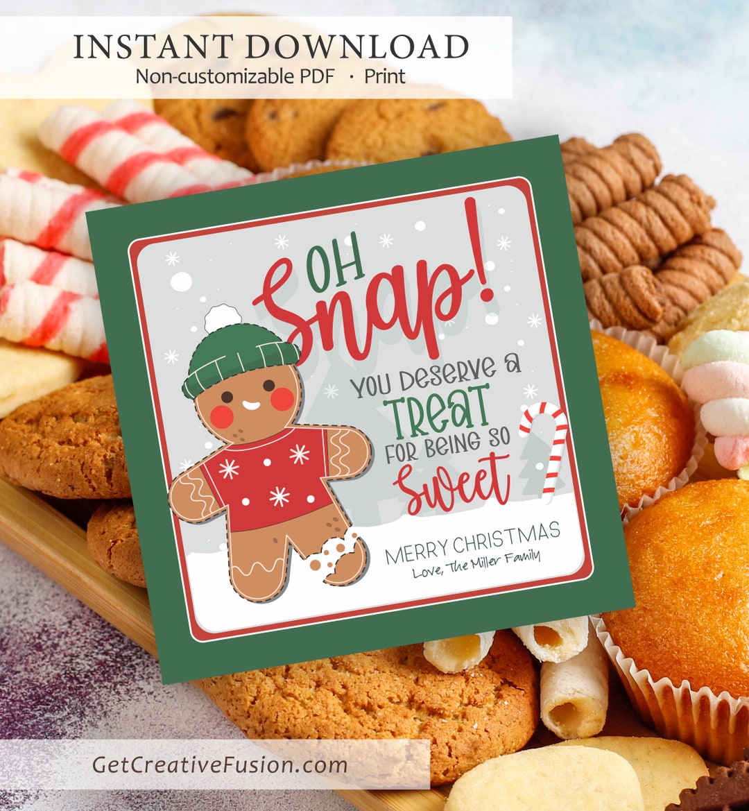 Gingersnap Cookie Christmas Gift Tag, Holiday Neighbor Gift (PDF ...
