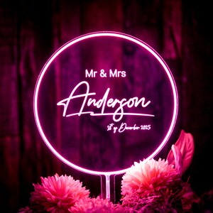 Modern Wedding Cake Topper - Pink Neon LED Light up Topper - Etsy