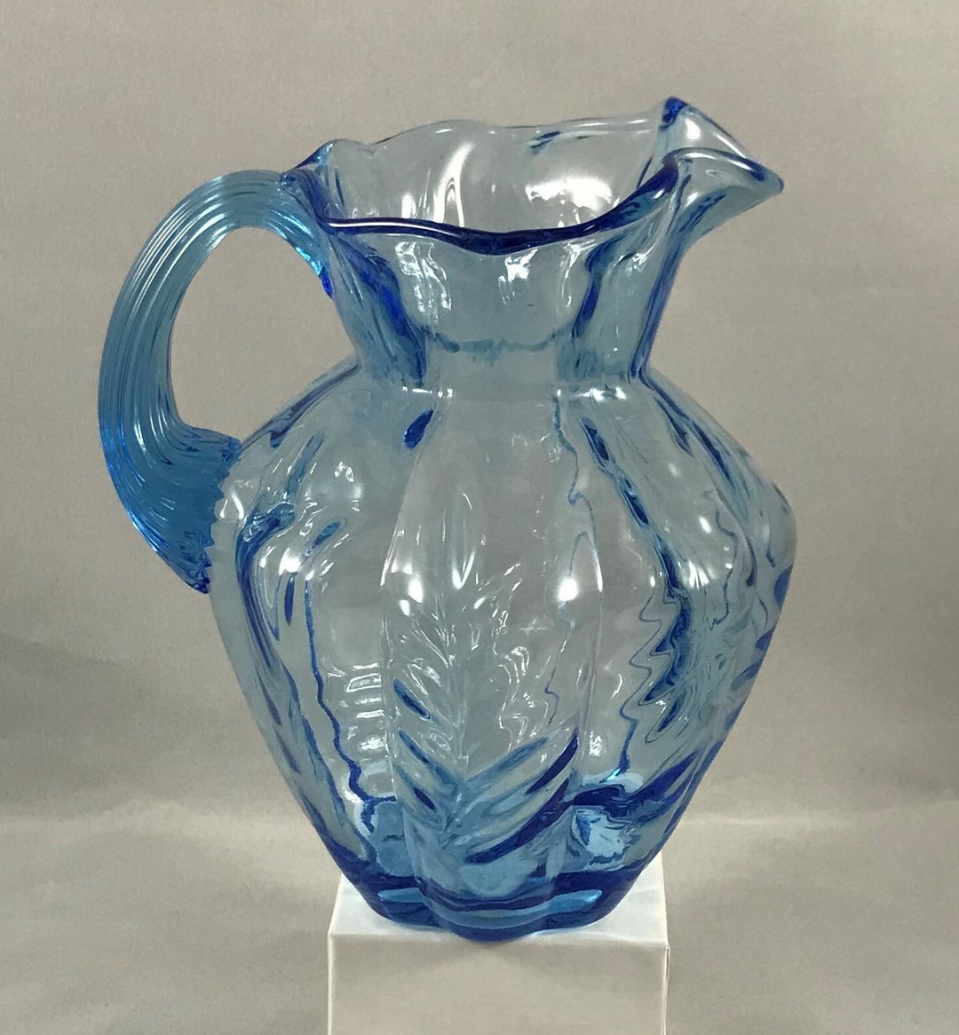 Vintage Fenton Blue Fern Pitcher Creamer With Reed Applied Handle - Etsy