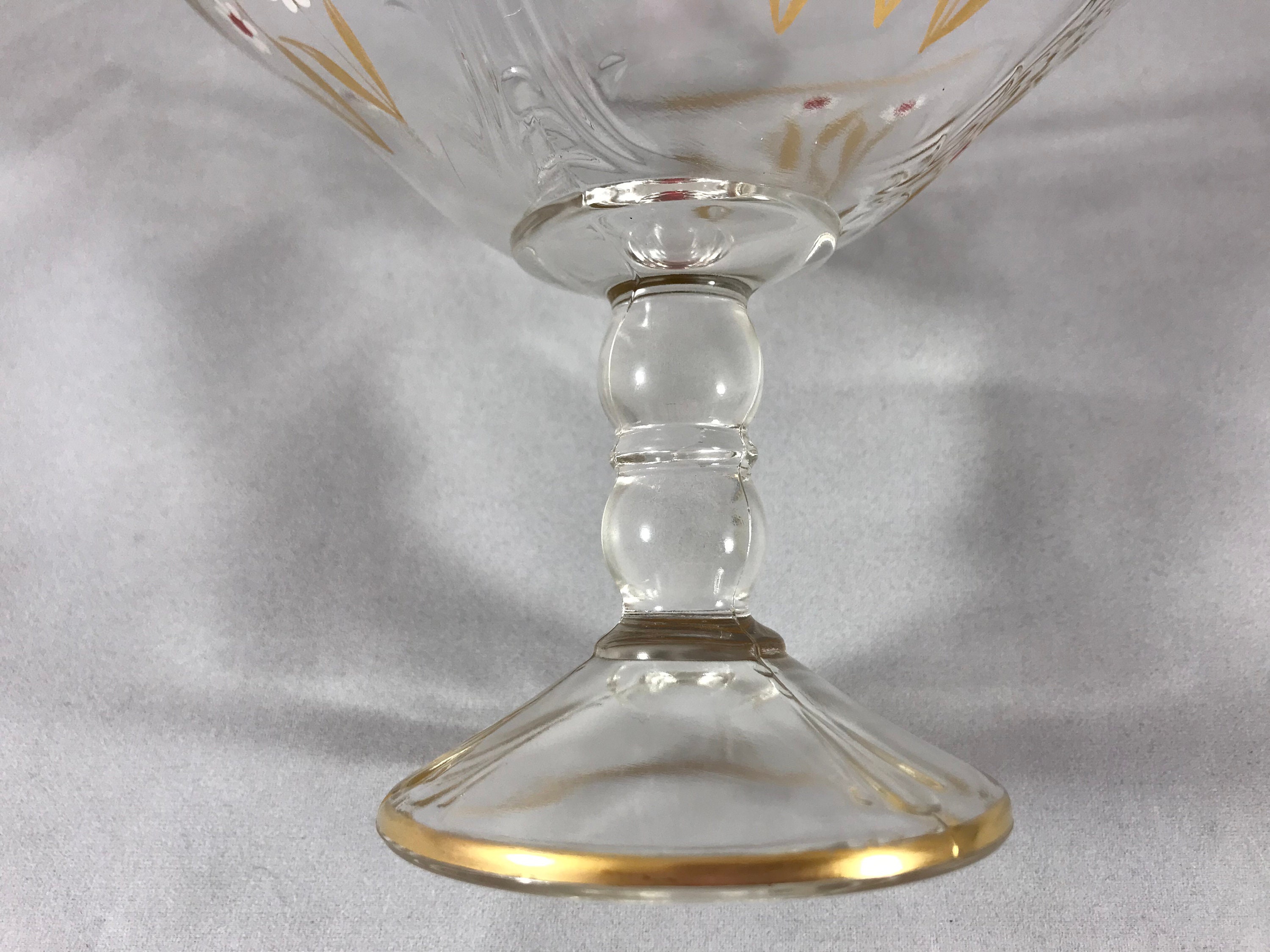 Vintage Glass Compote/candy Dish With Hand Painted Flowers and - Etsy