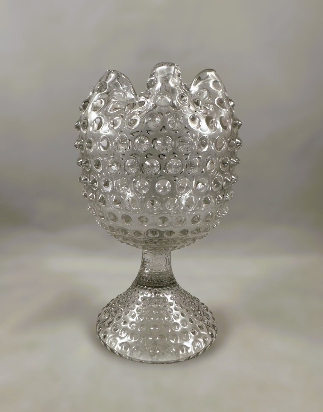 Vintage Duncan Miller Hobnail Clear Crimped Ivy Ball Pedestal Vase - Etsy