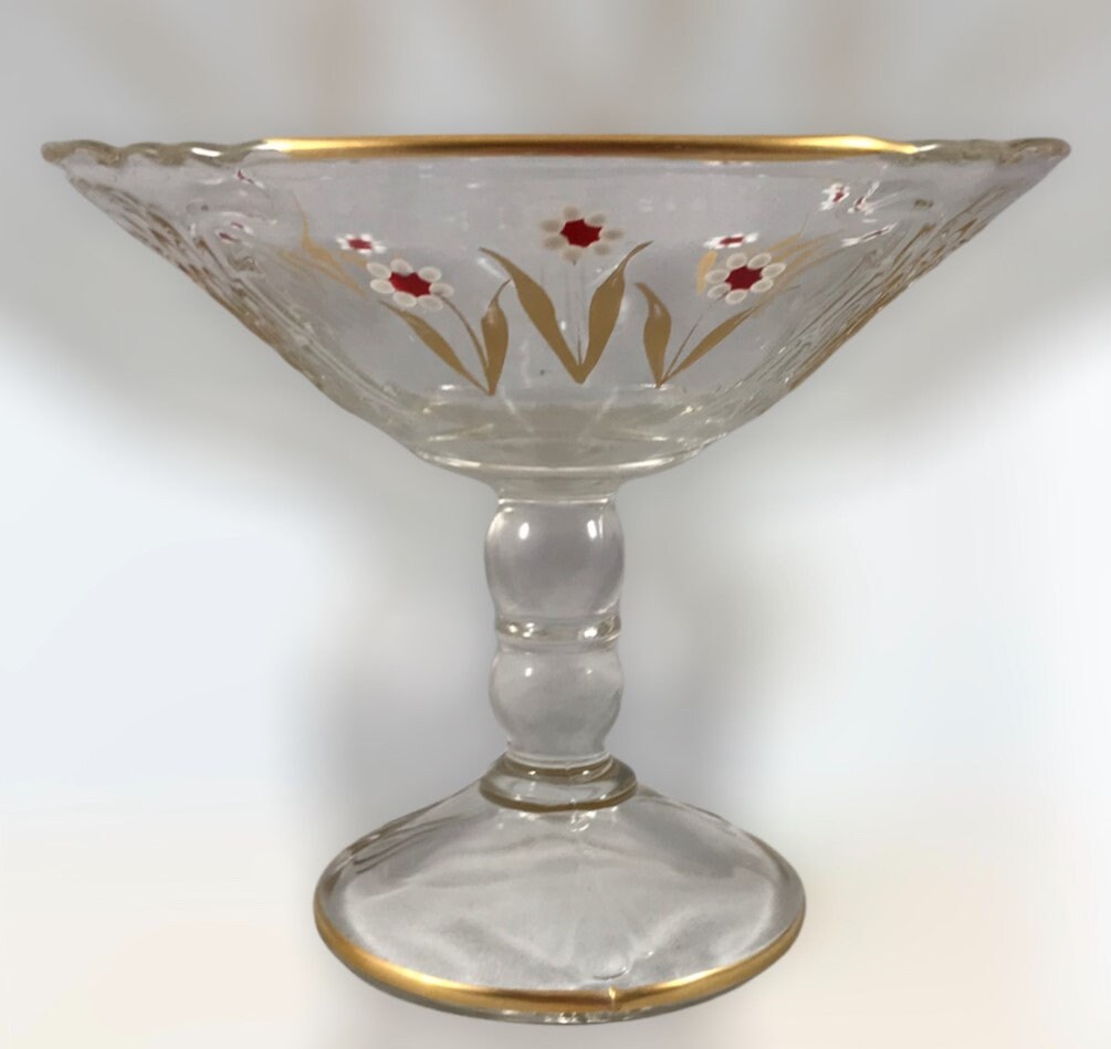 Vintage Glass Compote/candy Dish With Hand Painted Flowers and - Etsy