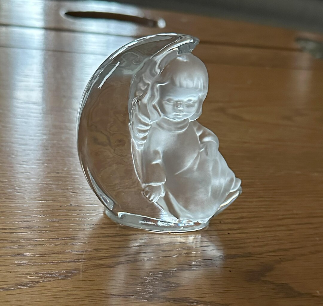 Vintage Goebel Crystal Art Glass Angel on Moon Figurine/paperweight - Etsy