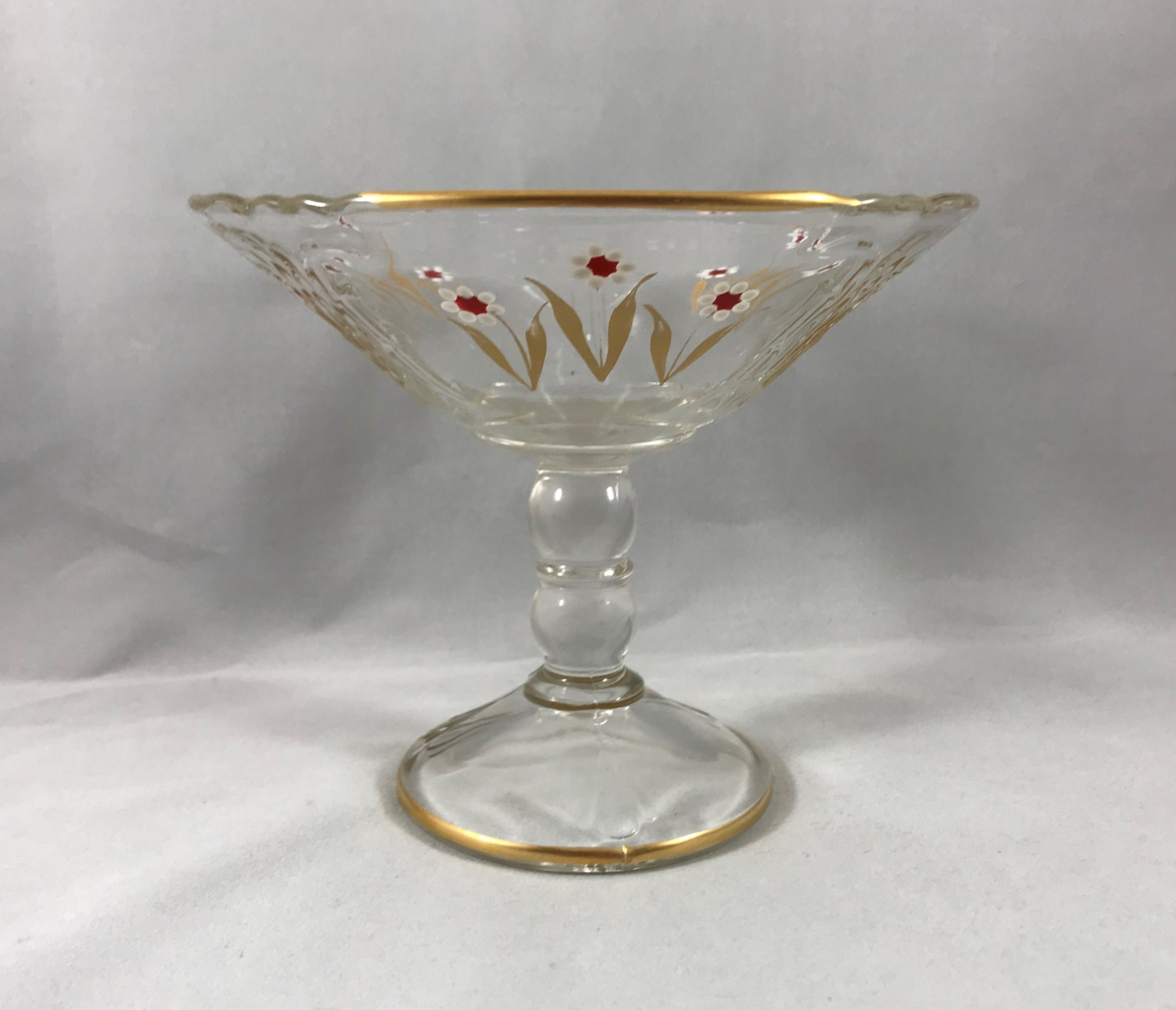 Vintage Glass Compote/candy Dish With Hand Painted Flowers and - Etsy