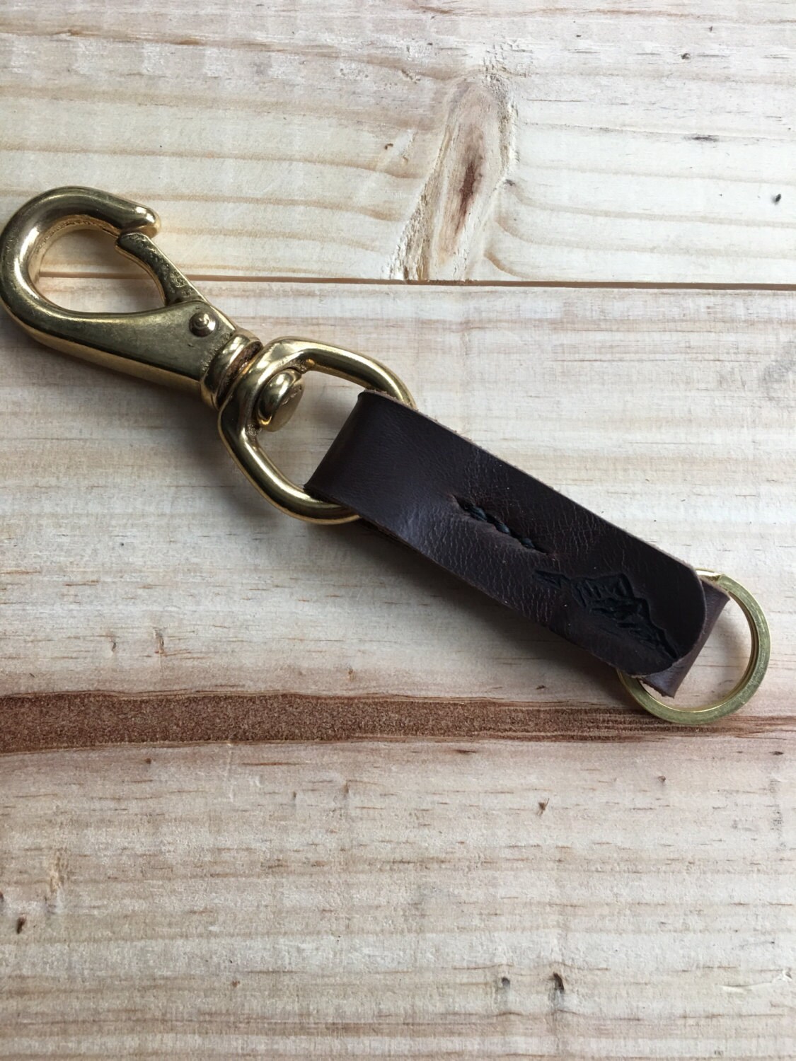 Solid brass and Bison Leather keychain black and marine grade brass