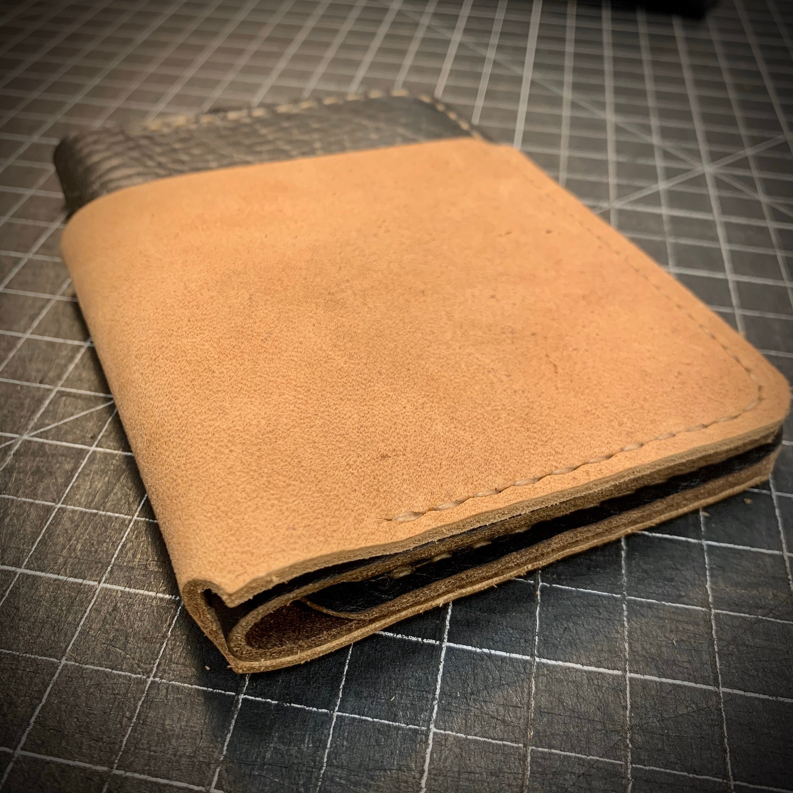 Hand stitched Bison / Buffalo leather bi-fold wallet