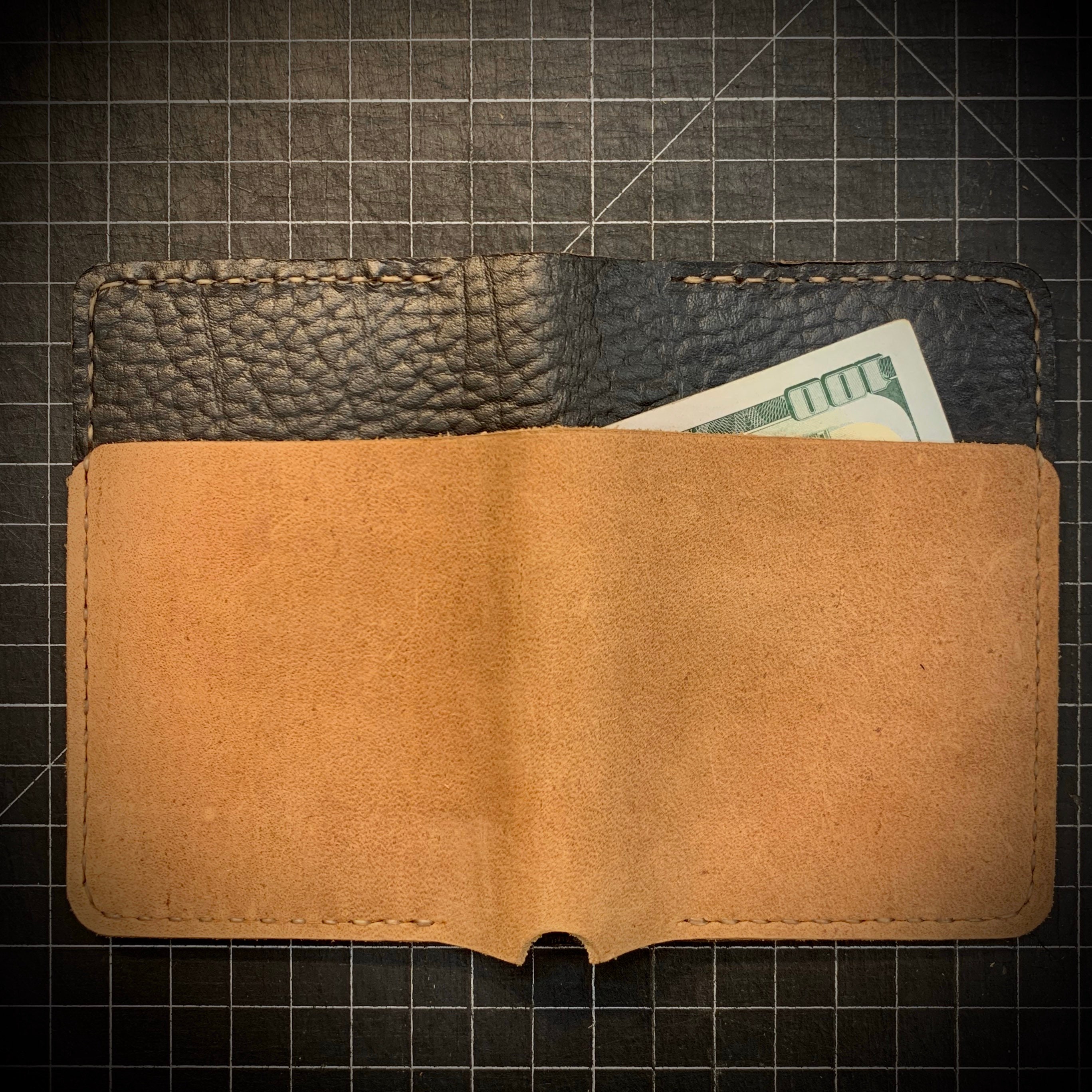 Hand stitched Bison / Buffalo leather bi-fold wallet