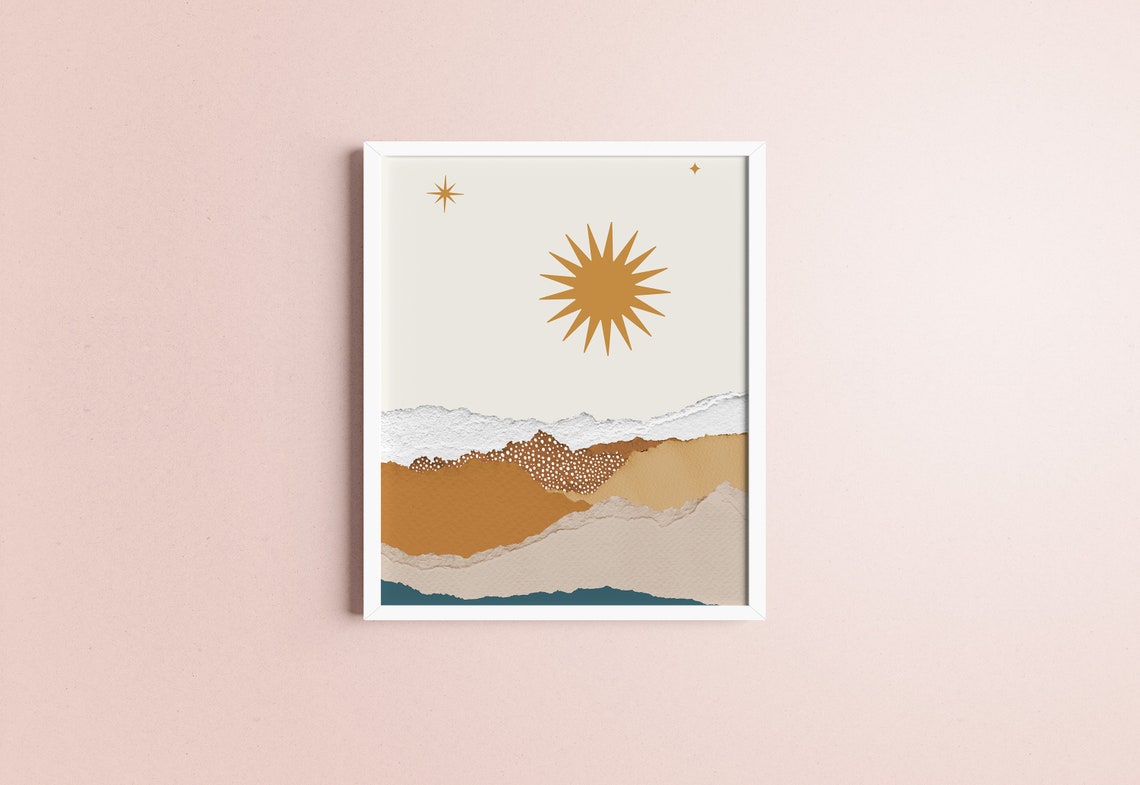 Sun and Moon Boho Torn Paper Set of 2home Decor Modern - Etsy