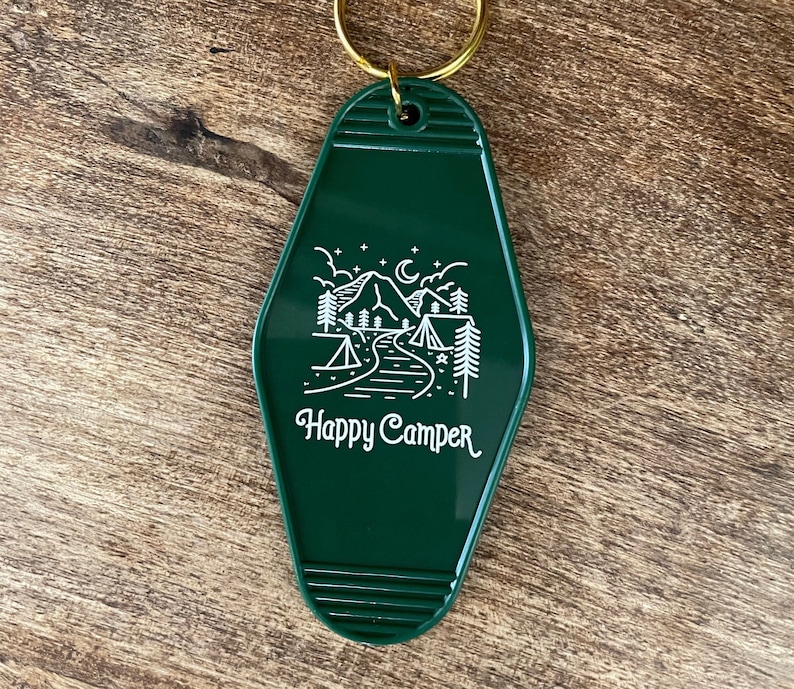 Happy Camper Vintage Motel Green Keychain Camping Keychain - Etsy