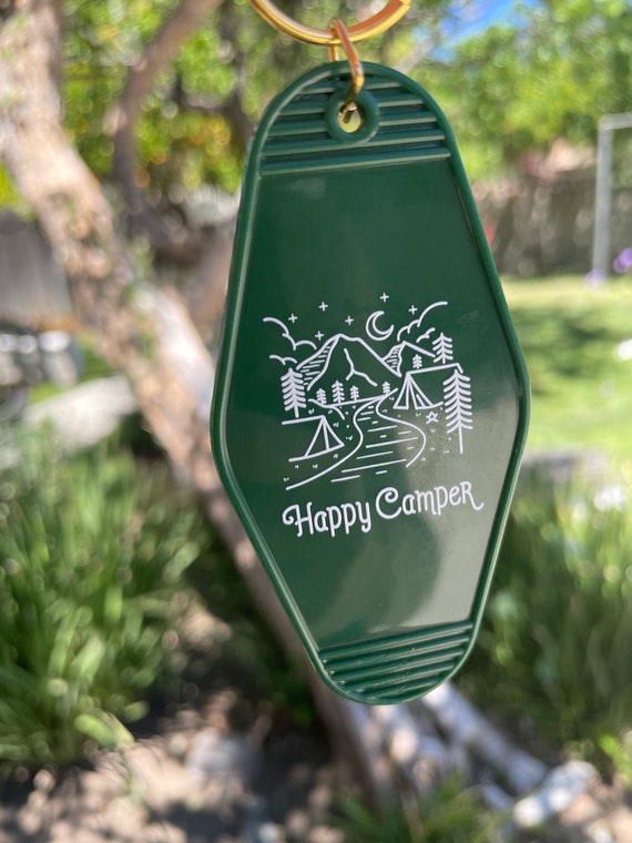 Happy Camper Vintage Motel Green Keychain Camping Keychain - Etsy