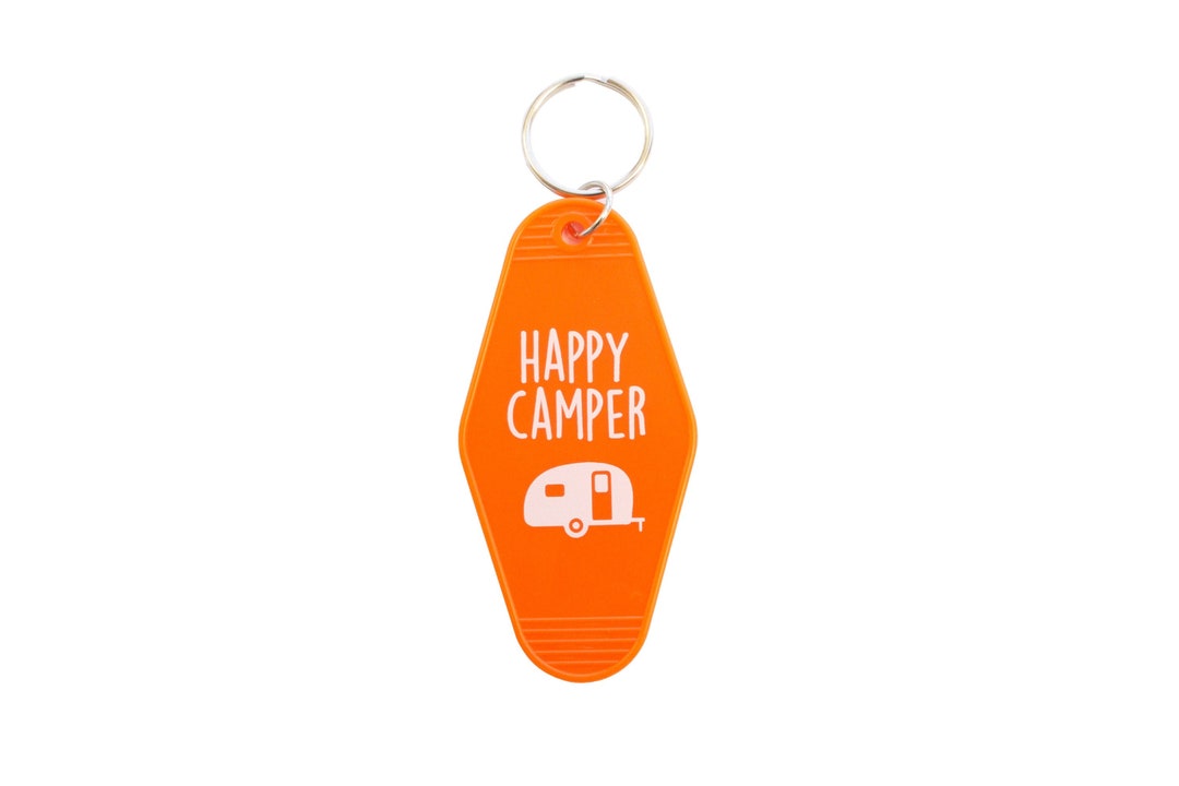 Happy Camper Motel Style Key Chain Bright Orange or Black Gift Idea ...