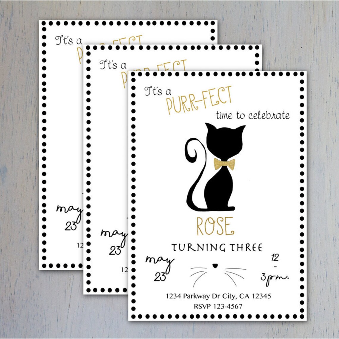 Kitty Cat Invitation Cat Invitation Purrfect Black and | Etsy