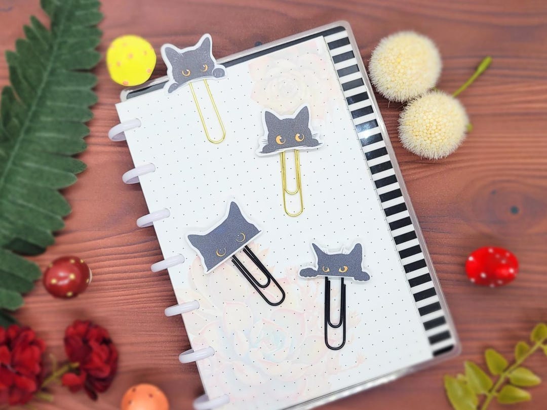 Black Peeking Cats - Paperclip Page Markers - Office Birthday Gift ...