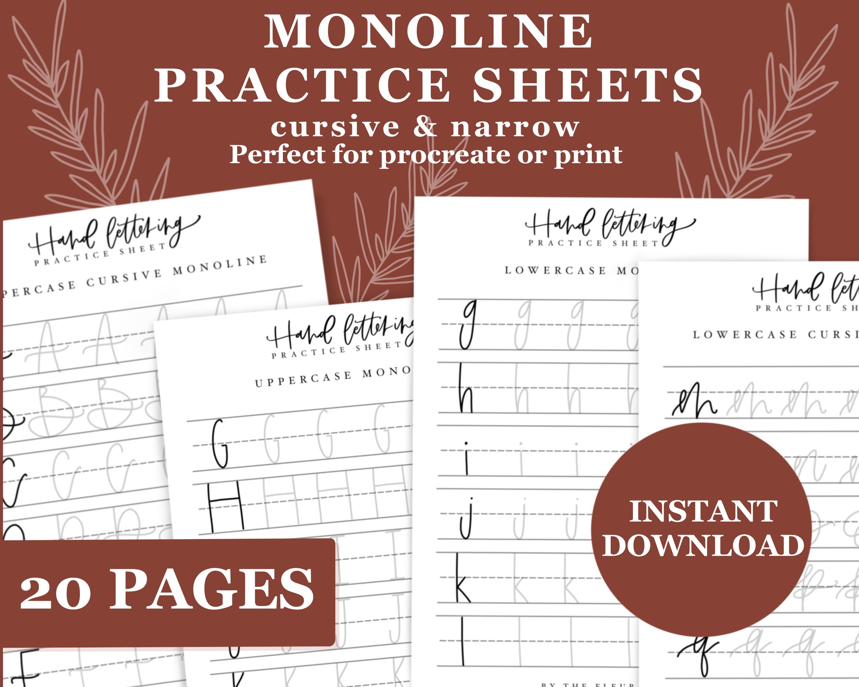 Hand Lettering Monoline Bundle Practice Sheets iPad | Etsy