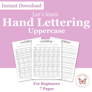 Hand Lettering Uppercase Worksheets for Beginners, Modern Calligraphy ...