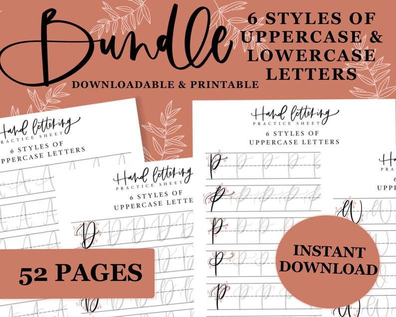 Bundle 6 Styles of Hand Lettering Letters Practice Sheets - Etsy