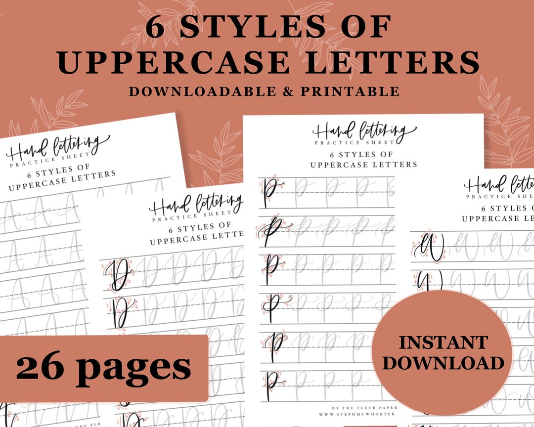 Hand Lettering 6 Styles of Uppercase Letters Worksheets for - Etsy