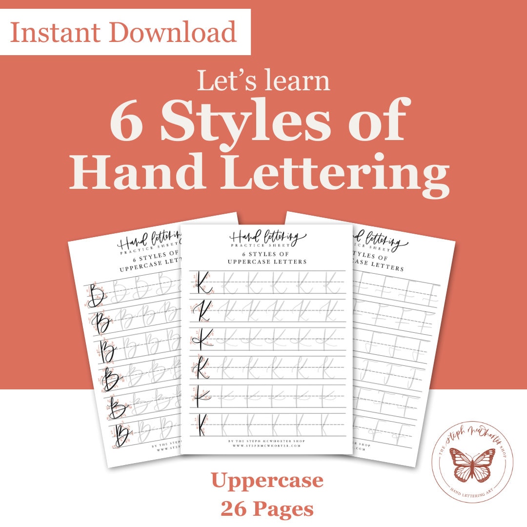 Hand Lettering 6 Styles of Uppercase Letters Worksheets for Beginners ...