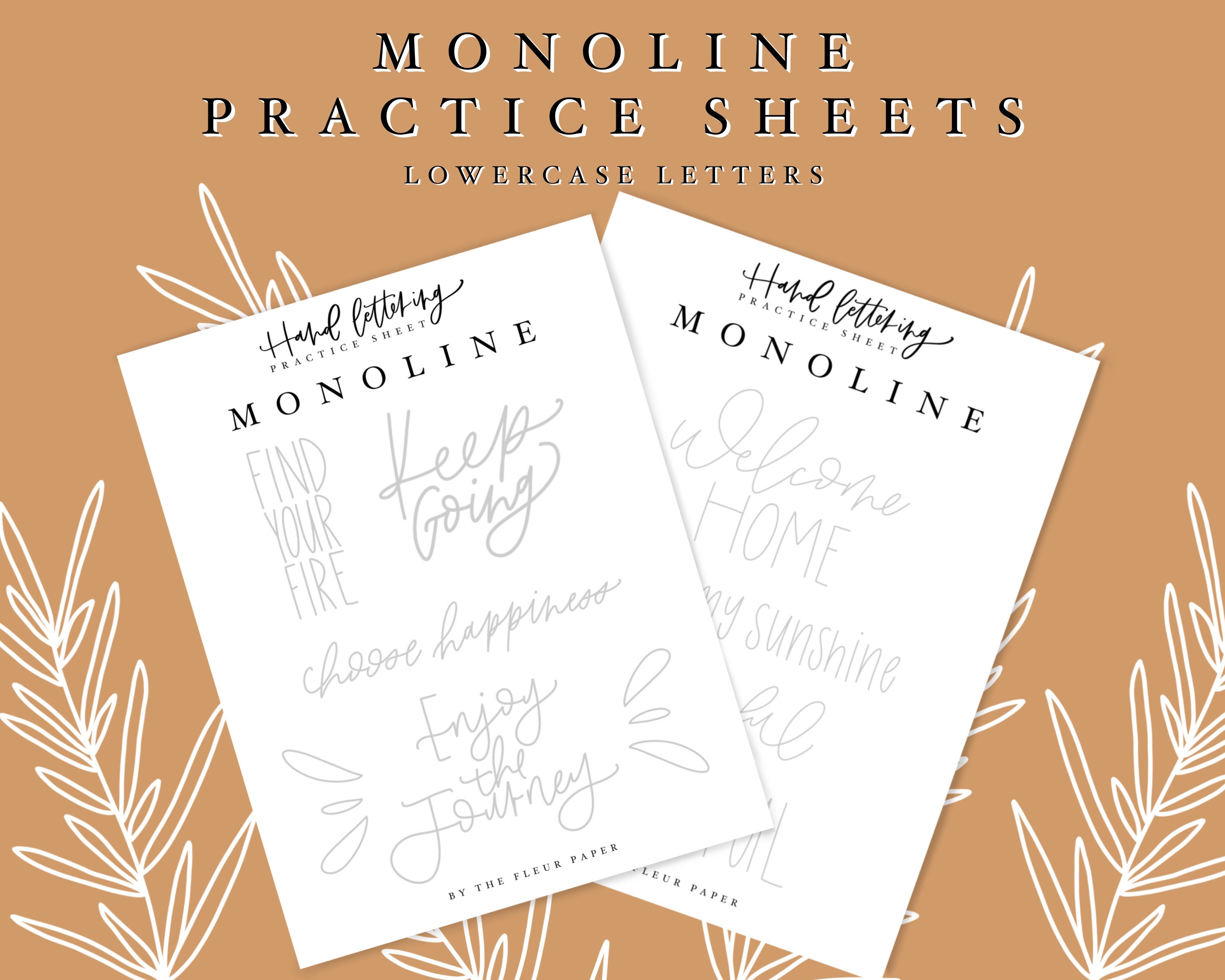 Hand Lettering Monoline Bundle Practice Sheets iPad | Etsy
