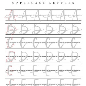 Hand Lettering Uppercase Worksheets for Beginners, Modern Calligraphy ...