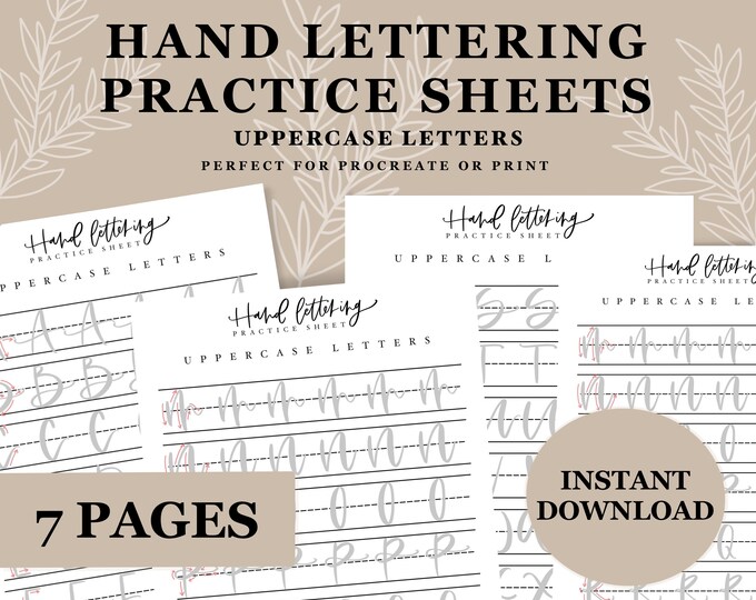 Hand Lettering Uppercase Worksheets for Beginners Modern - Etsy