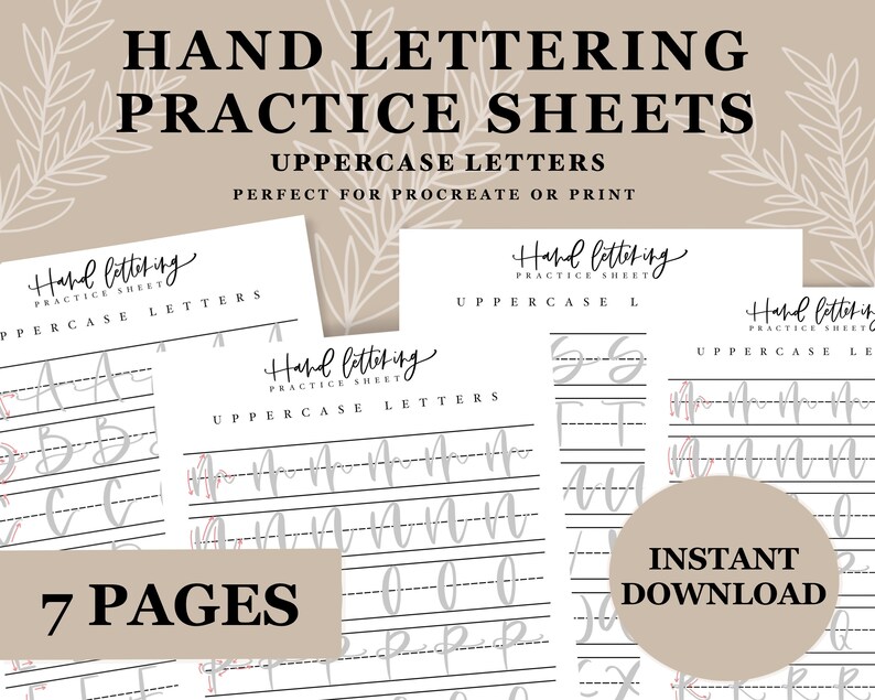 Hand Lettering Uppercase Worksheets for Beginners Modern - Etsy