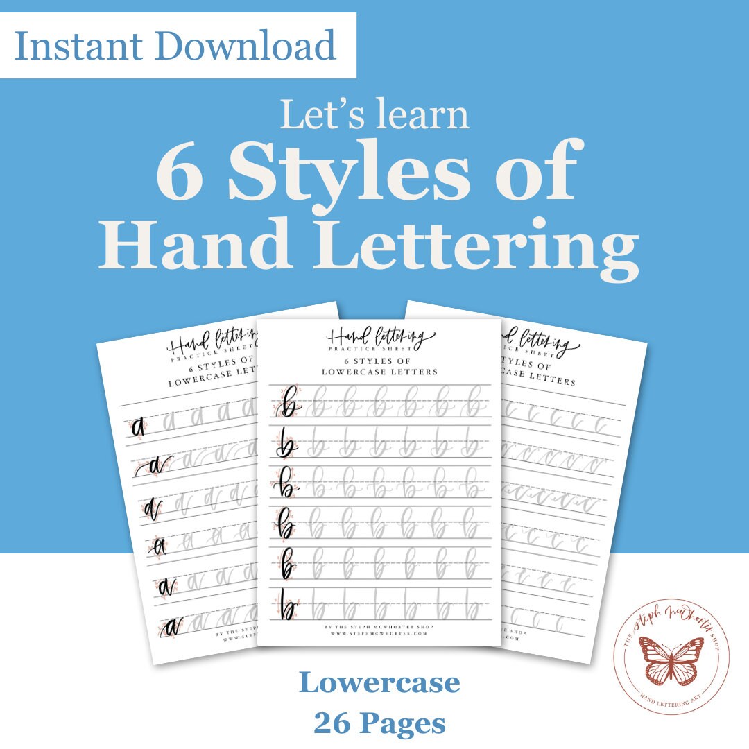 Hand Lettering 6 Styles of Lowercase Letters Worksheets for Beginners ...