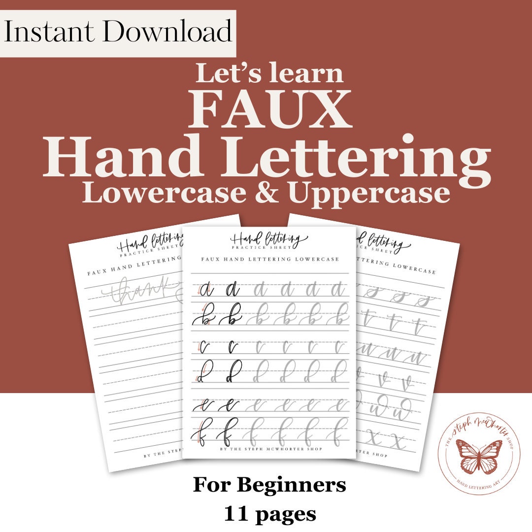 Faux Hand Lettering Practice Sheets, Calligraphy, Lowercase and ...