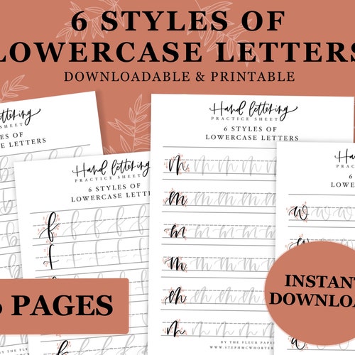 Hand Lettering 6 Styles of Lowercase Letters Worksheets for | Etsy