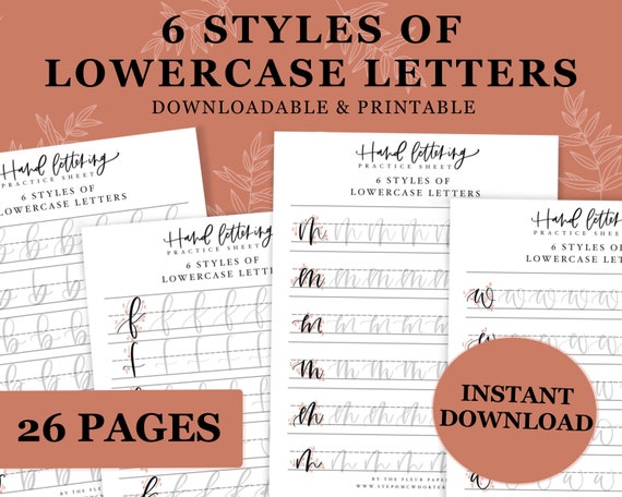 Hand Lettering 6 Styles of Lowercase Letters Worksheets for | Etsy