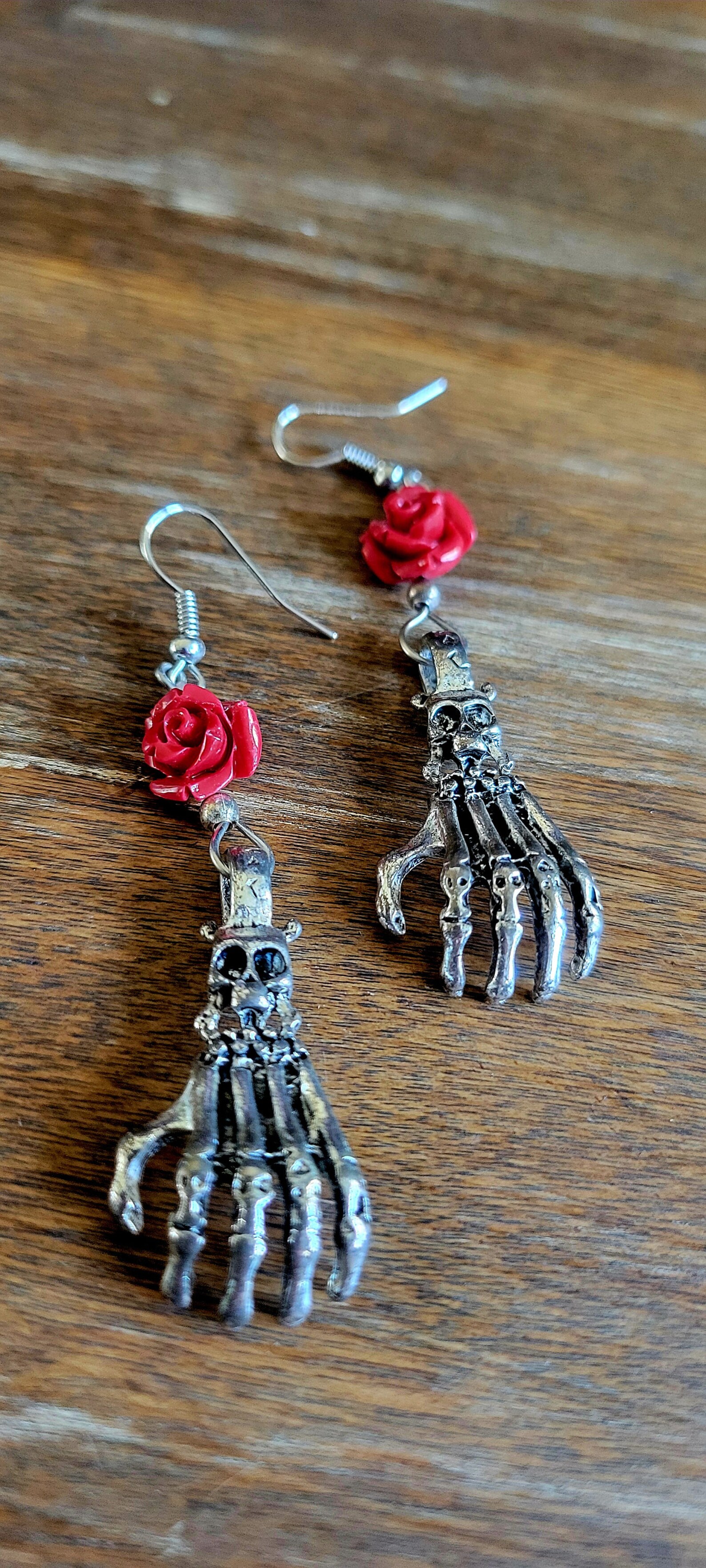 Skeleton Hands N Rose Earrings - Etsy