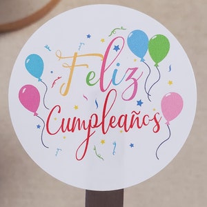 Feliz Cumpleaños Round Stickers, Gift Card Envelope Seals, Gift Wrap ...