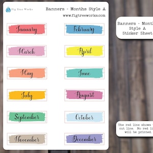 Months Banner Sticker Sheet | Months Header for Planner Stickers for ...