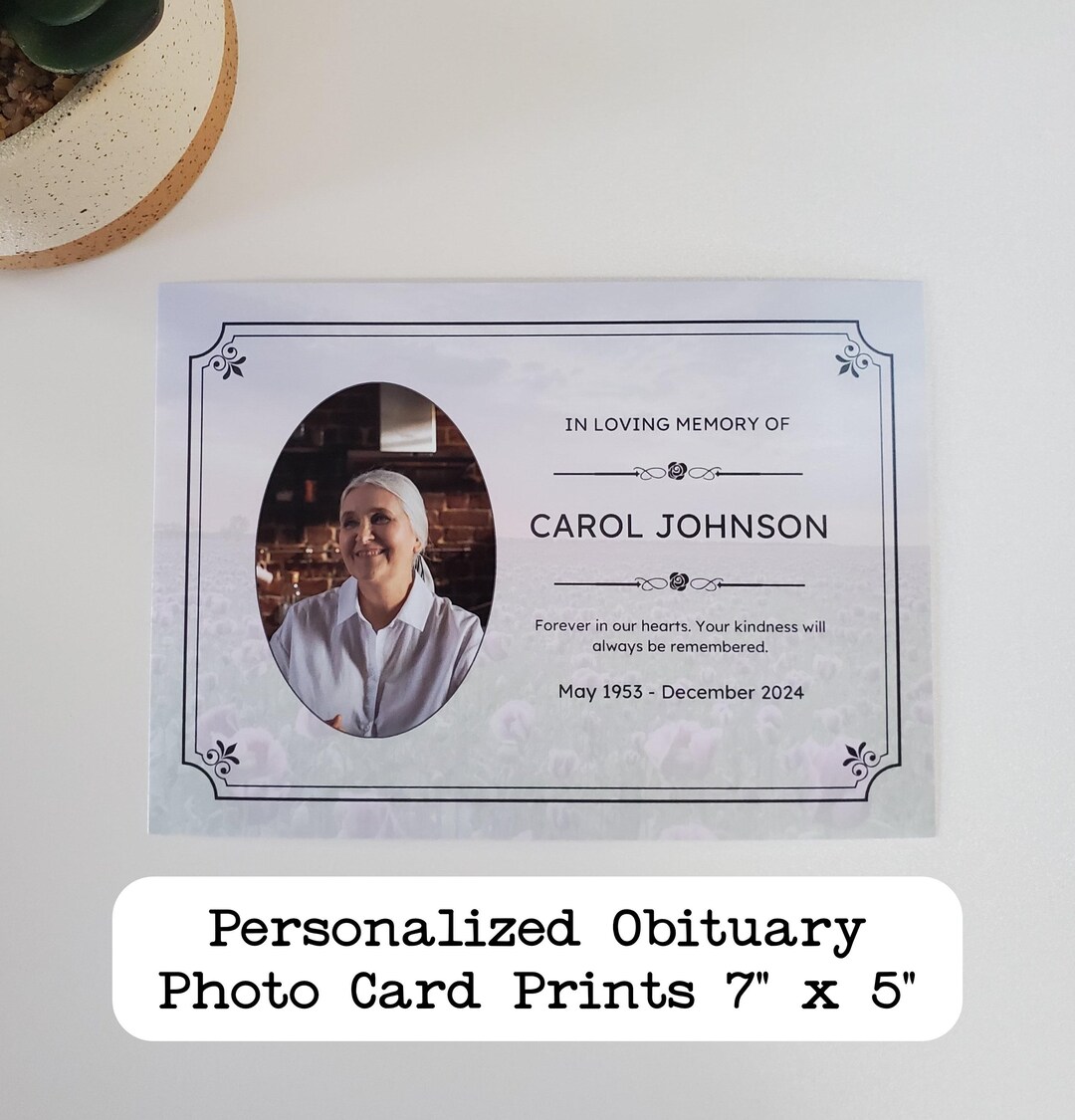 Personalized Obituary Card Style A | 7" X 5" Funeral Photo Cards ...