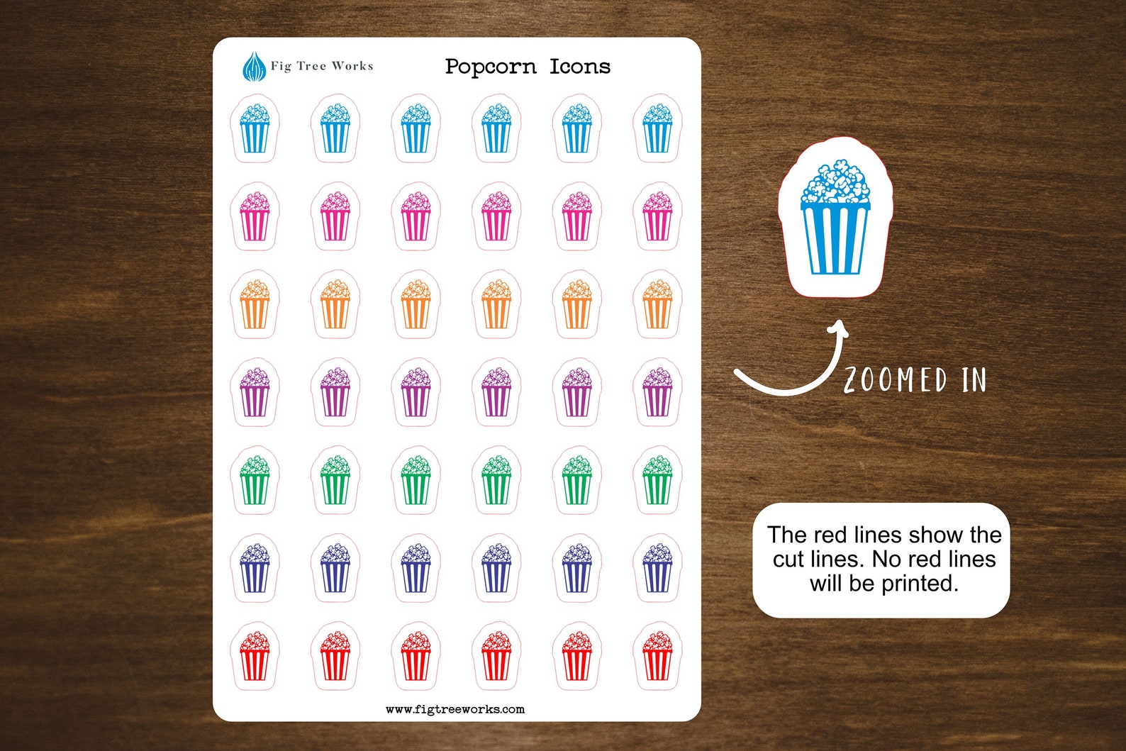 Popcorn Planner Stickers | Movie Night Icons | Kiss Cut, Matte Finish ...