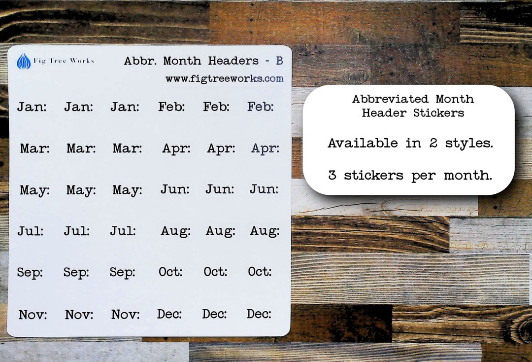 Abbreviated Month Header Planner Stickers | Month Name Stickers | Matte ...