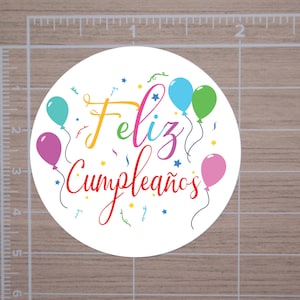 Feliz Cumpleaños Round Stickers, Gift Card Envelope Seals, Gift Wrap ...
