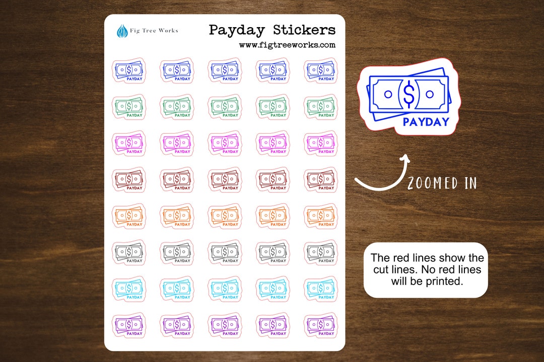 Payday Dollar Planner Sticker Sheet | Pay Day Icon Stickers | Kiss Cut ...