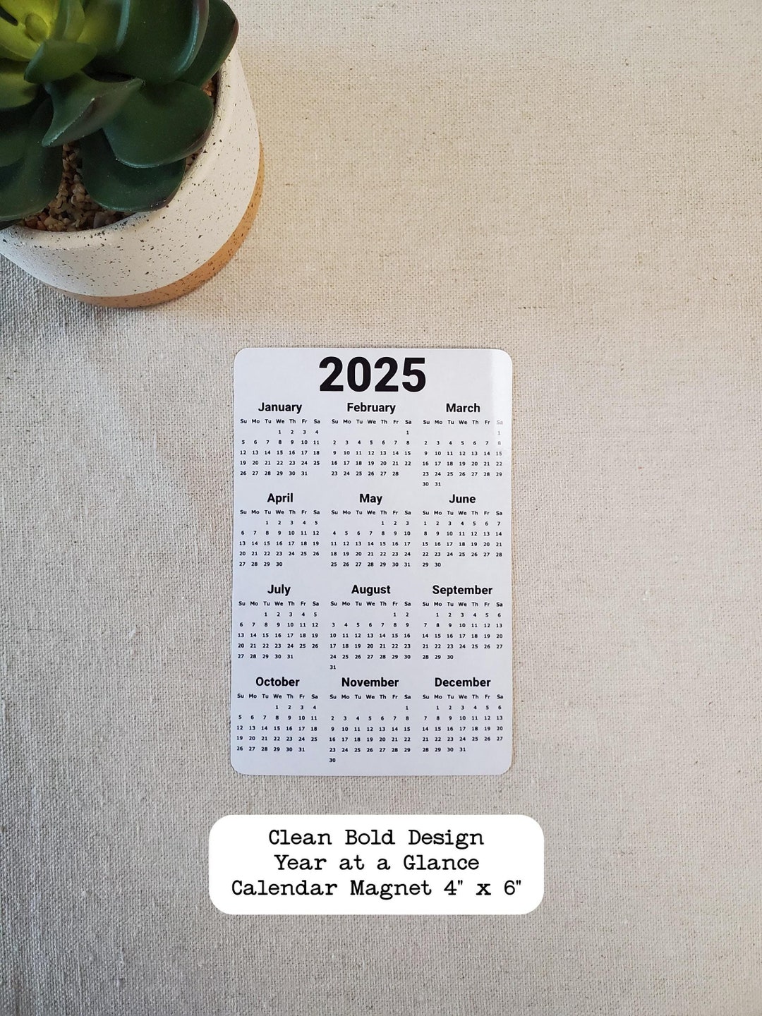 Clean Bold Design Calendar Magnet 4" X 6" Start on Any Month | 2025 ...