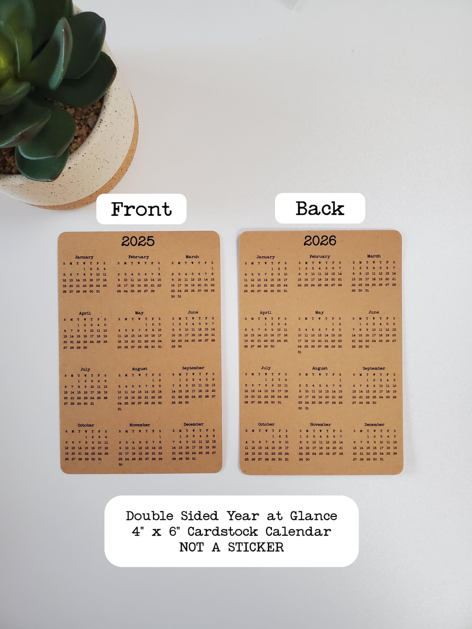 Double Sided Year at A Glance Cardstock Calendar With 2 Years | NOT A ...