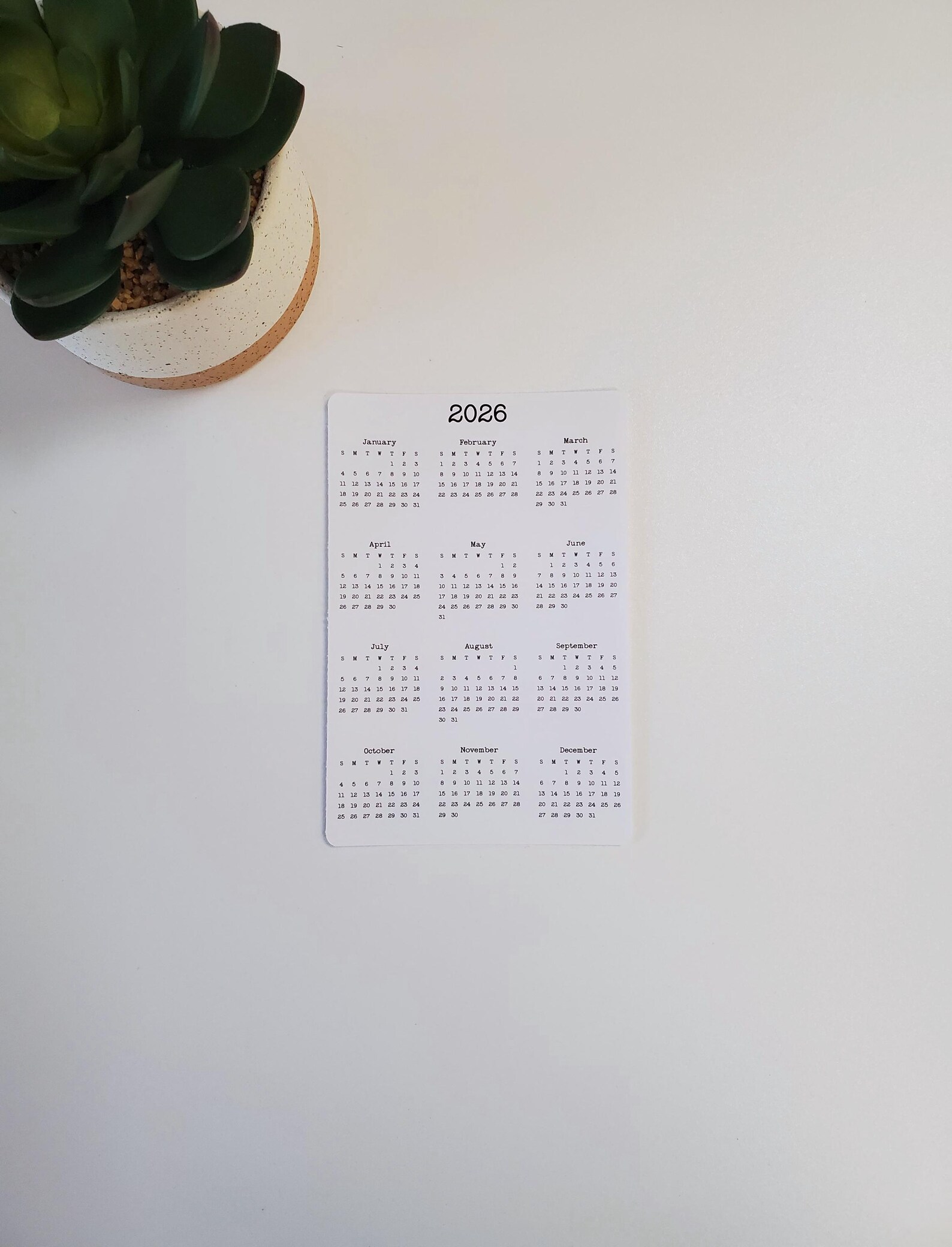 4" X 6" Year at A Glance Calendar Sticker | Start on Any Month | for ...